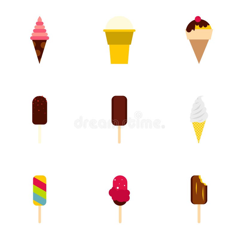Cold Sweets Icons Set, Flat Style Stock Vector - Illustration of ...