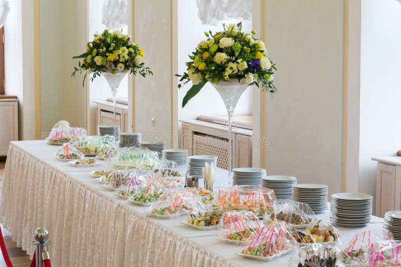 Cold Table with Numerous Food and Decorated Stock Photo - Image of ...