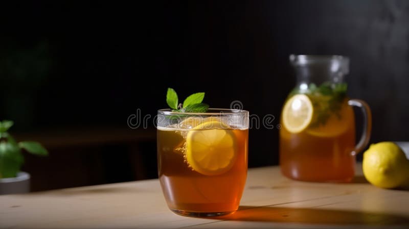 Cold Tea with Lemon. Illustration AI Generative Stock Illustration ...