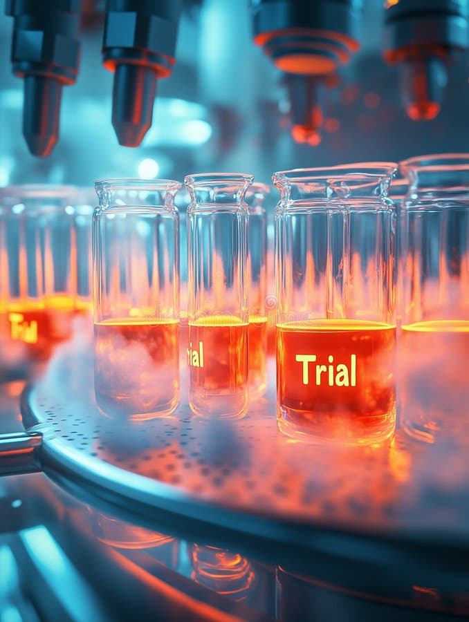 Cold Test Tubes Arranged on a Bench with Glowing Liquid during a ...