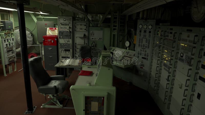 Cold War Missile Launch Control Room with Lights Off Stock Footage ...