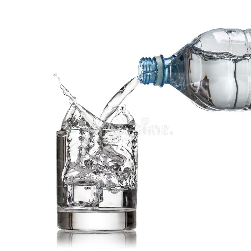 Cold Water Bottle Pour Water To Glass On White Stock Photo - Image of ...
