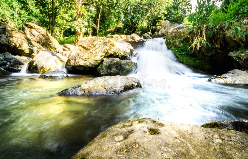 Cold Waterfall with Natural View Stock Photo - Image of pool, forest ...