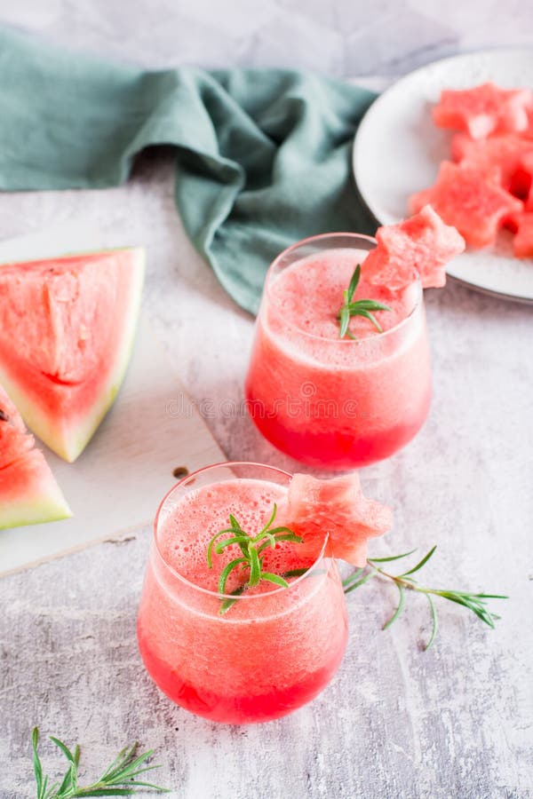 Cold Watermelon Drink in Glasses on the Table. Summer Refreshing ...