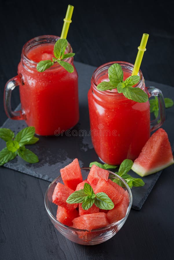Cold Watermelon Juice and Sliced Watermelon Stock Image - Image of ...
