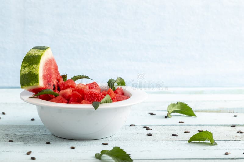 Cold Watermelon Slices in a Bowl Stock Photo - Image of high, diet ...