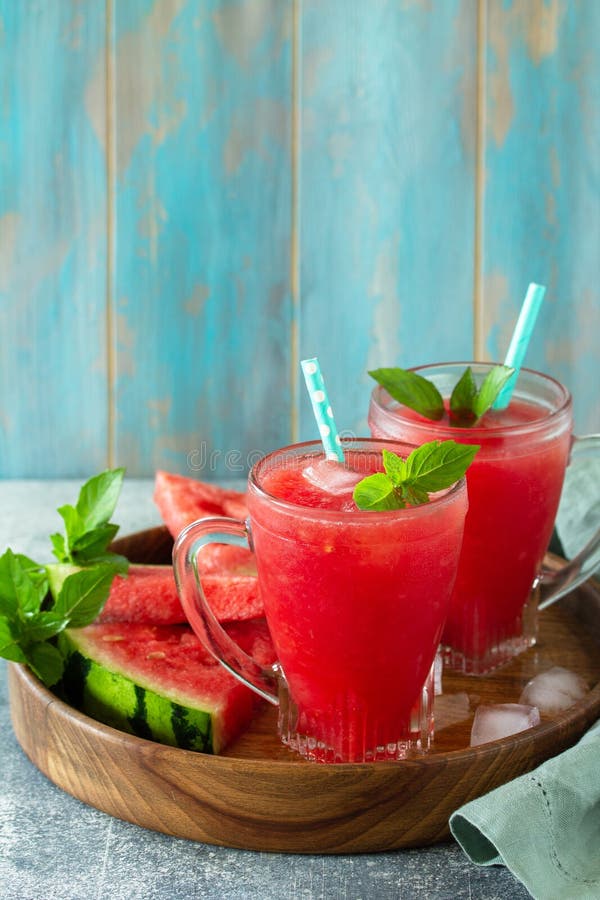 Cold Watermelon Smoothie. Summer Watermelon Drink and Slices of ...