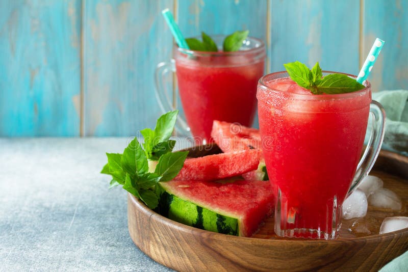 Cold Watermelon Smoothie. Summer Watermelon Drink and Slices of ...