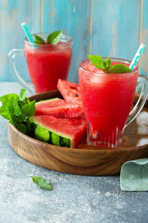Cold Watermelon Smoothie. Summer Watermelon Drink and Slices of ...