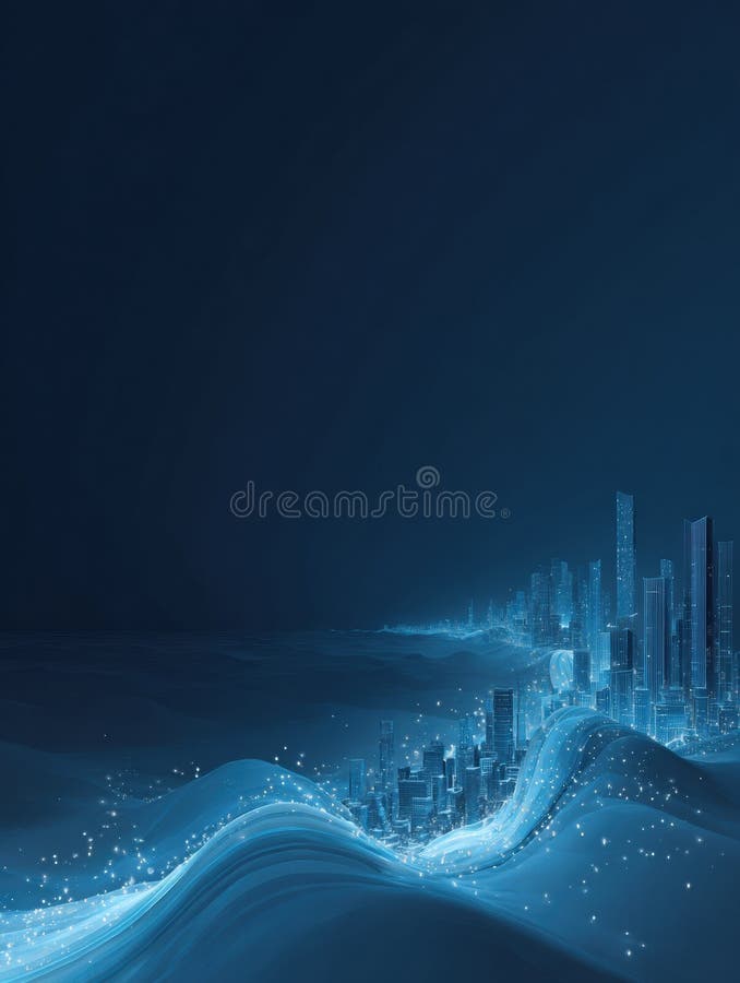 Cold Wave Visualization with 3D Glowing Infographic Flowing Over City ...