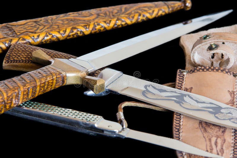 Cold Weapon on Black Background Stock Photo - Image of poniard, knife ...