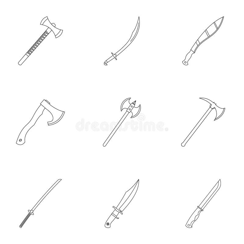 Cold Weapon Icon Set, Outline Style Stock Vector - Illustration of ...