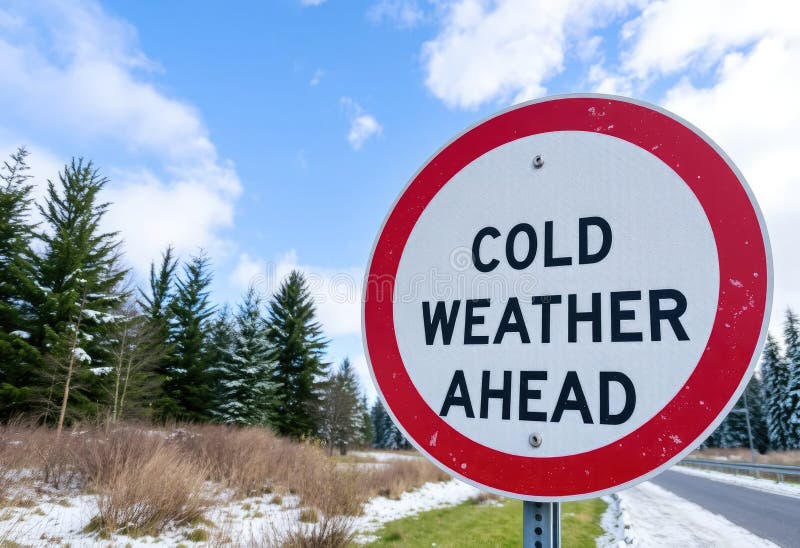 Cold Weather Ahead Road Warning Sign Stock Illustration - Illustration ...