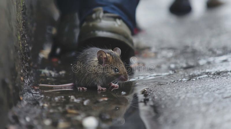 Cold and Wet Little Grey Mouse Stock Photo - Image of pest, black ...