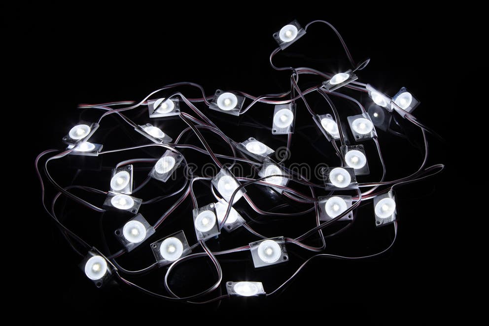 Cold White Led Christmas Holiday Lights Modules on Black Background ...