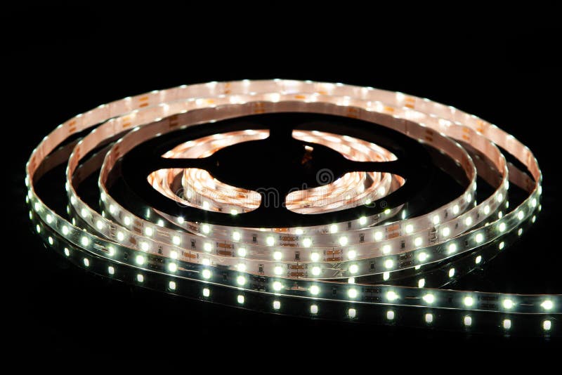 Cold White LED Strip on Reel with Black Background Stock Photo - Image ...