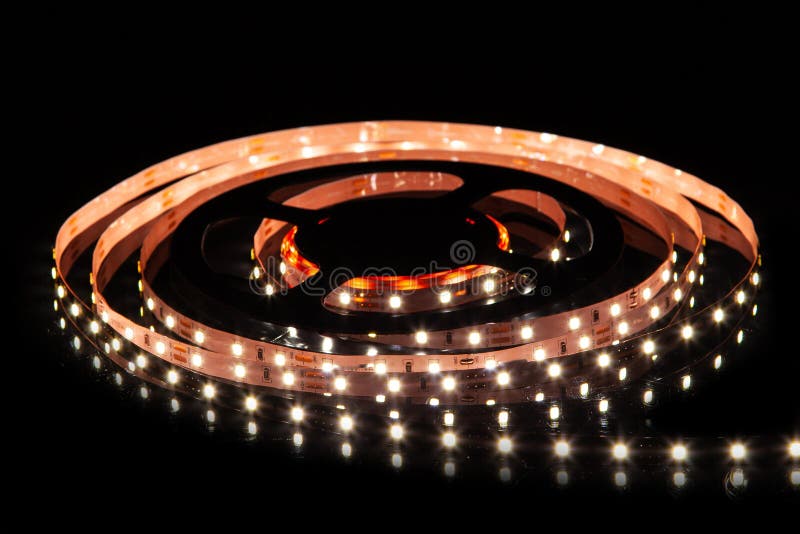 Cold White LED Strip on Reel with Black Background Stock Photo - Image ...