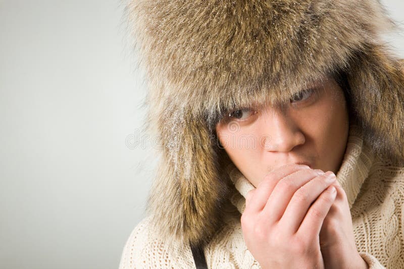 Man Freezing in Snow Storm White Out Close Up Stock Image - Image of ...