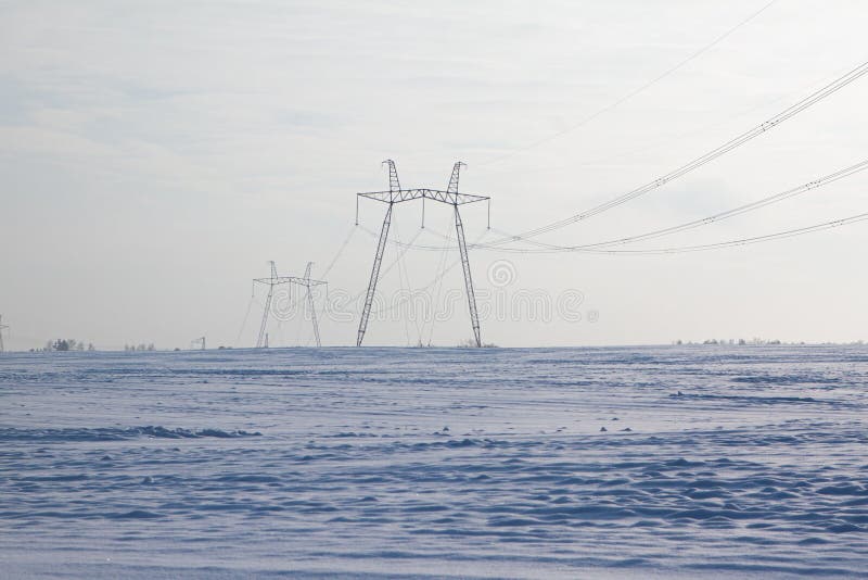 Cold Winter Daybreak Above High Voltage Power Line Stock Image - Image ...