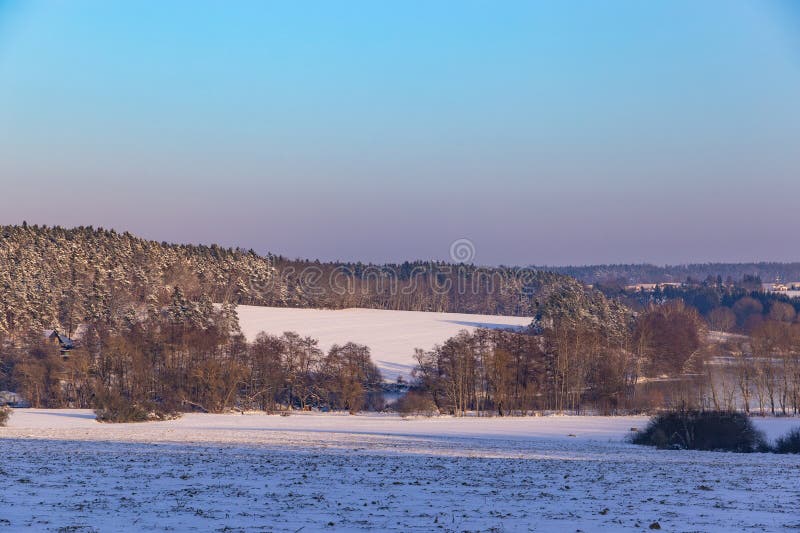 A Cold Winter Evening in Central Europe. Czech Countryside Stock Image ...