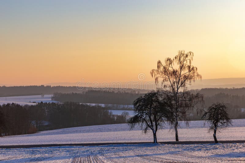 A Cold Winter Evening in Central Europe. Czech Countryside Stock Image ...