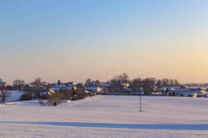 A Cold Winter Evening in Central Europe. Czech Village Stock Image ...