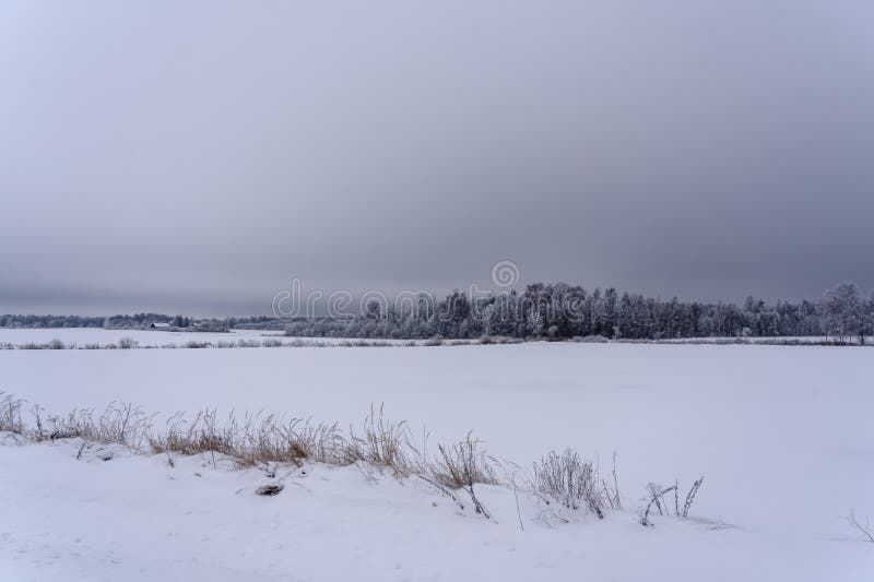 Cold Winter Evening Landscape in the Countryside, Winter View Stock ...