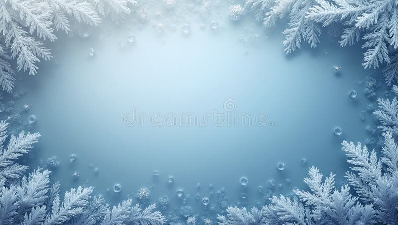 Cold Winter Frost Patterns on Blue Background with Icy Crystals Stock ...
