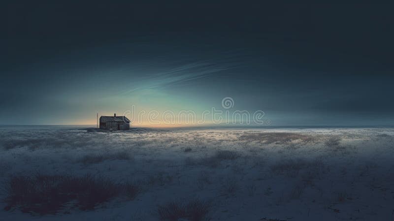 A Cold Winter Night. a Lonely House in the Distance on a Deserted Plain ...