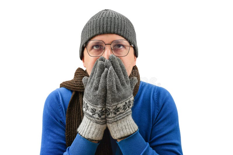 Cold Winter Season. Young Man in Winter Clothes on a White Background ...