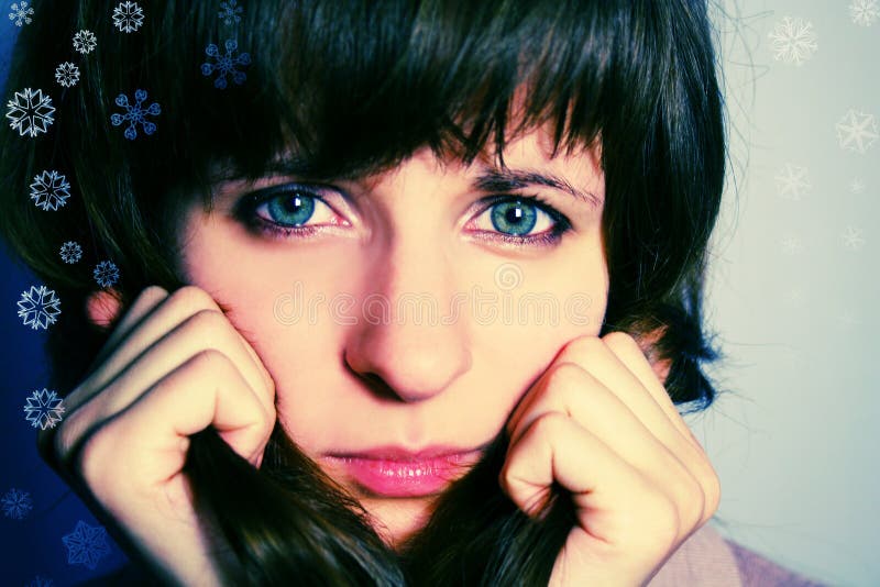 Cold woman in winter stock image. Image of loneliness - 3551471