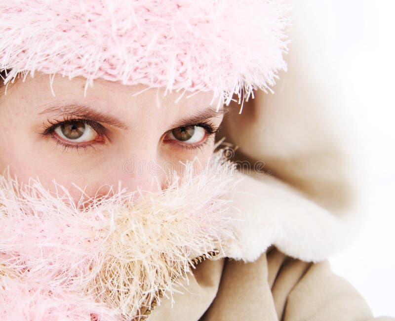 Cold Young Woman Bundled Up Stock Image - Image of closeup, person ...