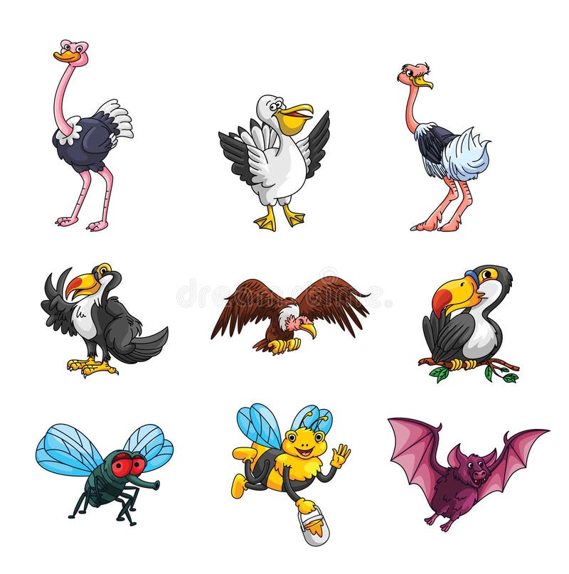 Coleção De Animais Voadores Ilustração do Vetor - Ilustração de vetor ...