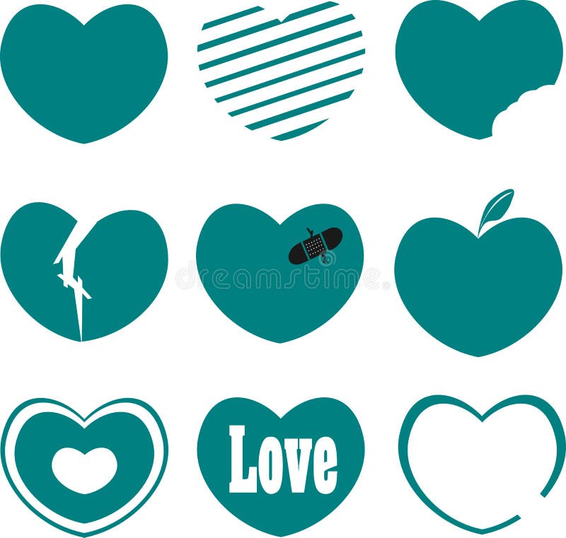 Colección Azul Del Vector De Los Corazones Ilustración del Vector ...