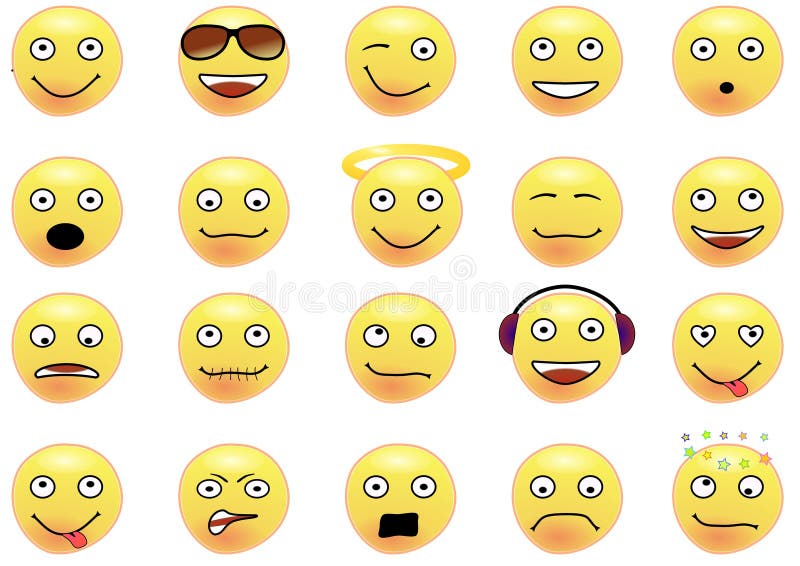 Colección de 20 smilies ilustración del vector. Ilustración de pista ...