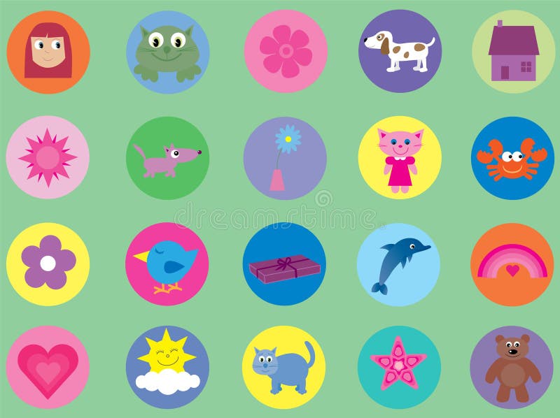 Colección De Iconos Lindos Para Los Cabritos - 2 Ilustración del Vector ...