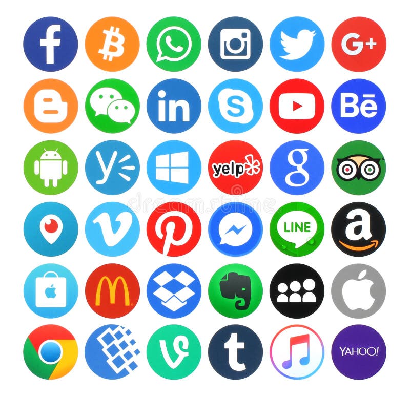 Colección De 36 Iconos Redondos Populares Foto de archivo editorial ...