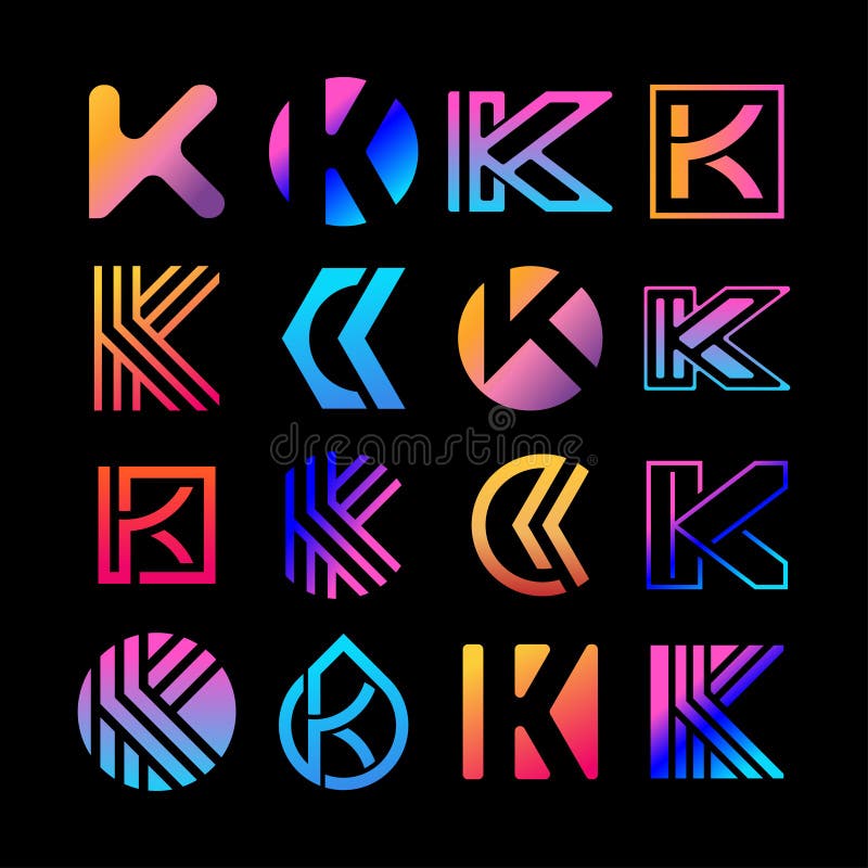 Colección De La Letra Logotipo K Color Gradiente Color Completo ...