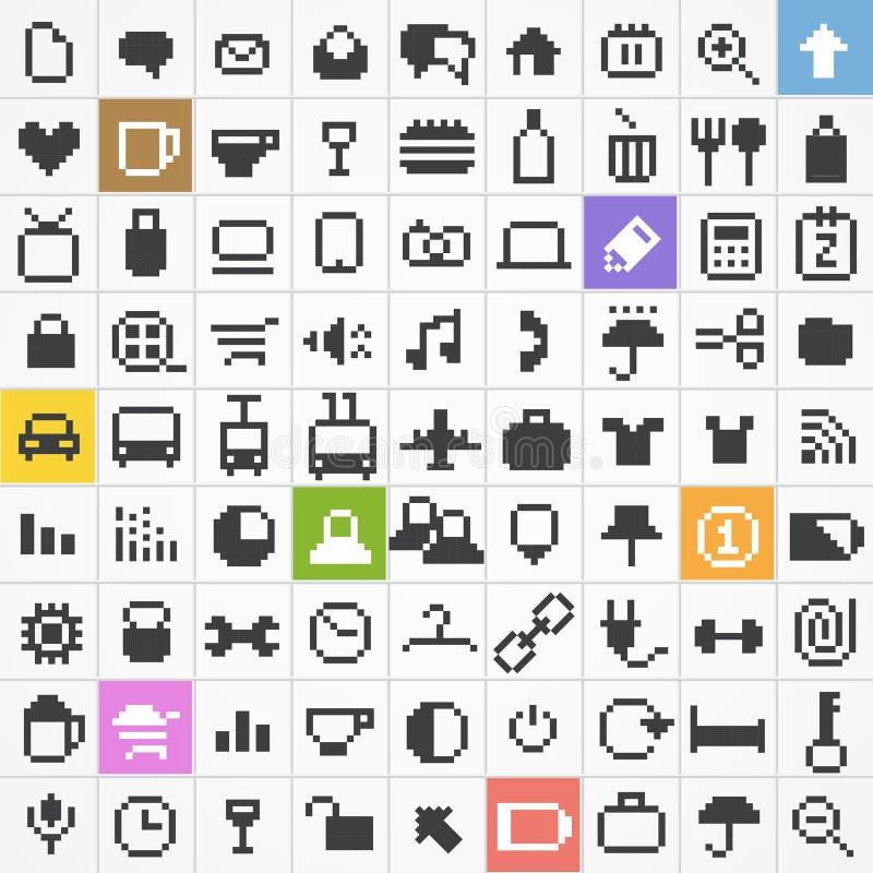 Colección De Los Iconos Del Web Del Pixel Ilustración del Vector ...