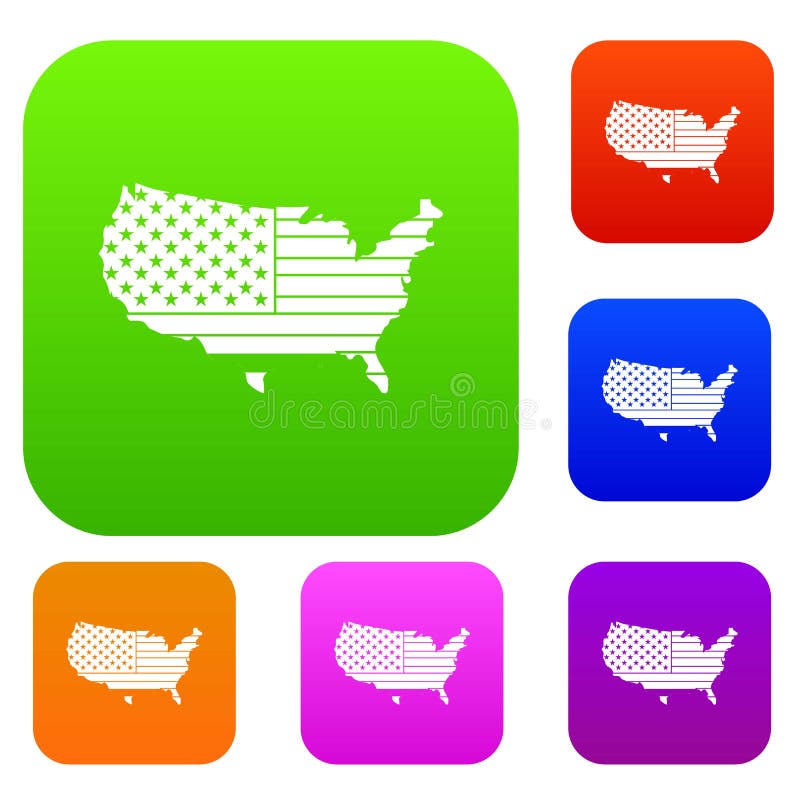 Colección Determinada Del Color Del Mapa Americano Ilustración del ...