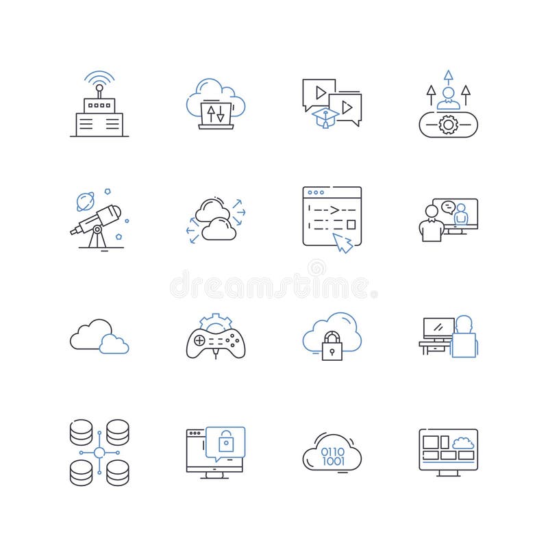 Colección De Iconos De Línea De Software De Programa. Vector Del Compilador Del Algoritmo De ...