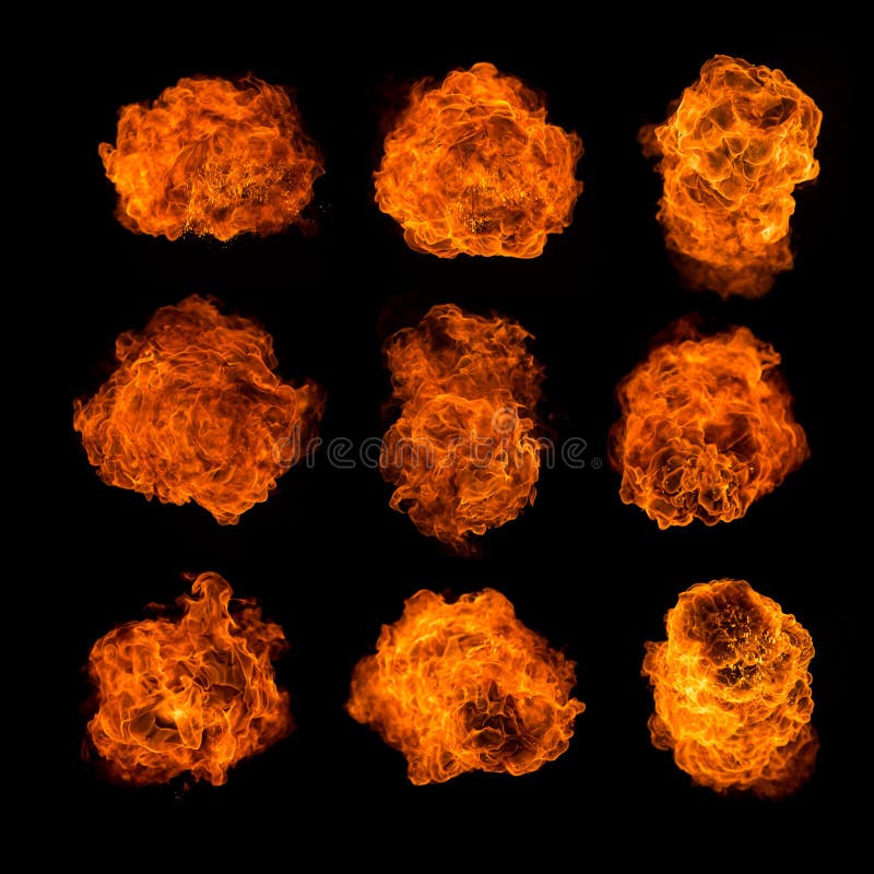 Colección De Las Texturas De Las Bolas De Fuego En Fondo Negro Imagen