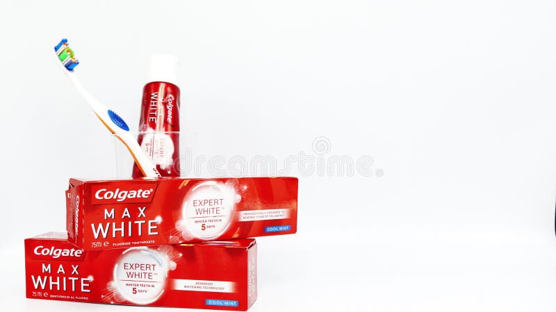Colgate Max White Toothpaste Produced by Colgate-Palmolive Stock ...