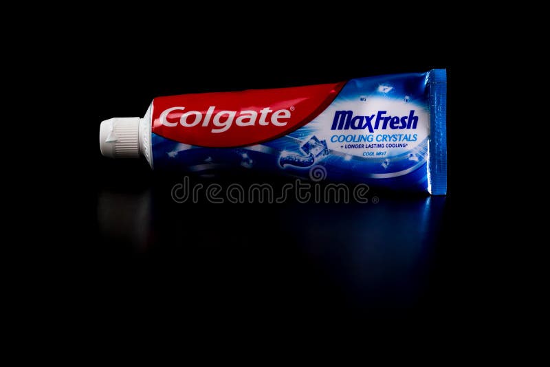 Colgate MaxFresh Toothpaste Tube on Black Background in Bucharest ...