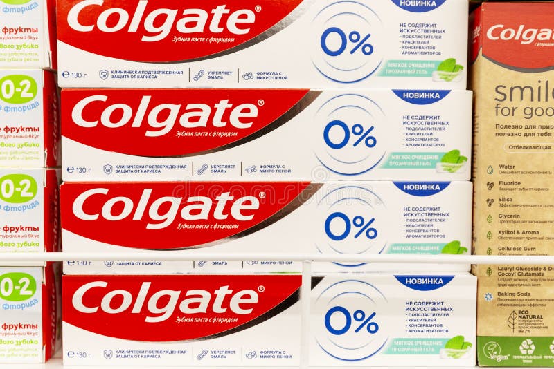 Colgate Toothpaste on the Counter in the Store. Front View Editorial ...