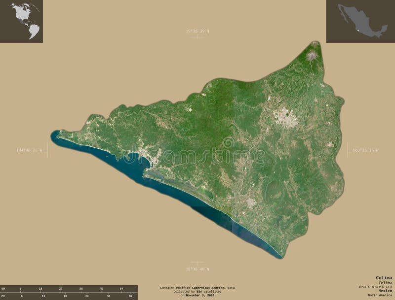 Colima, Mexico - Composition. Sentinel-2 Satellite Stock Illustration ...