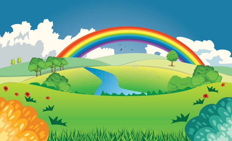 Río y arco iris ilustración del vector. Ilustración de cielo - 15228438