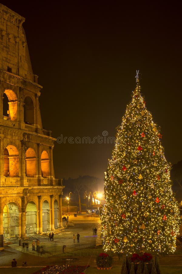The Coliseum and the Christmas Tree in Rome, Italy Stock Photo - Image ...