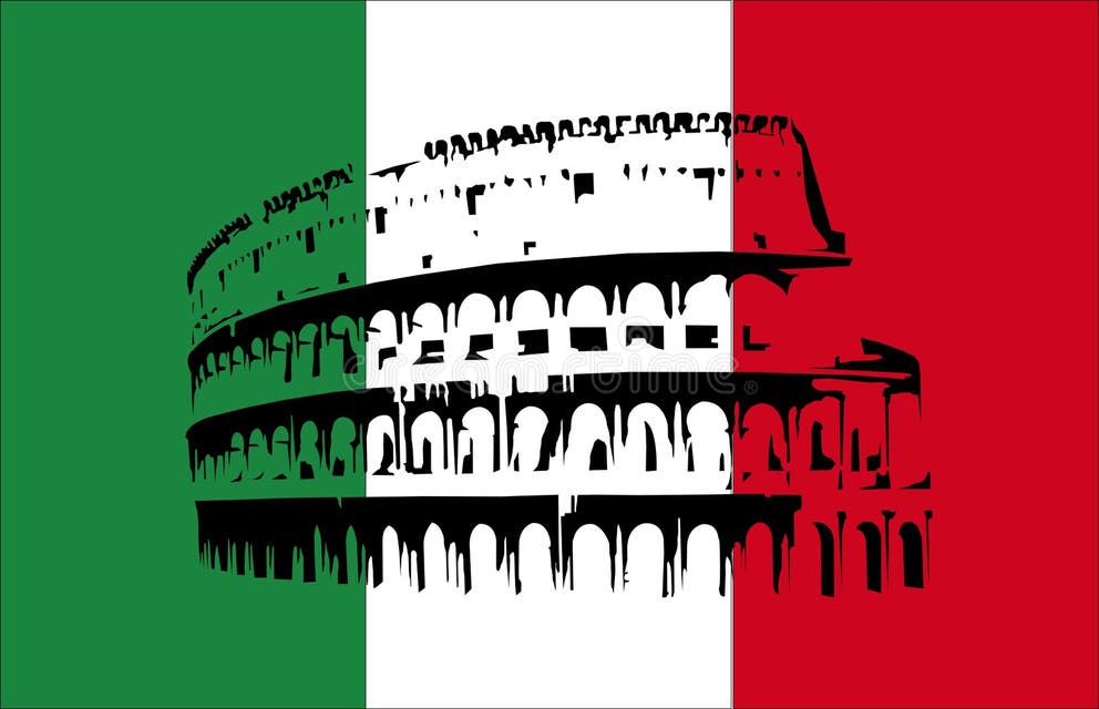 Coliseum and flag of Italy stock vector. Illustration of border - 5353966