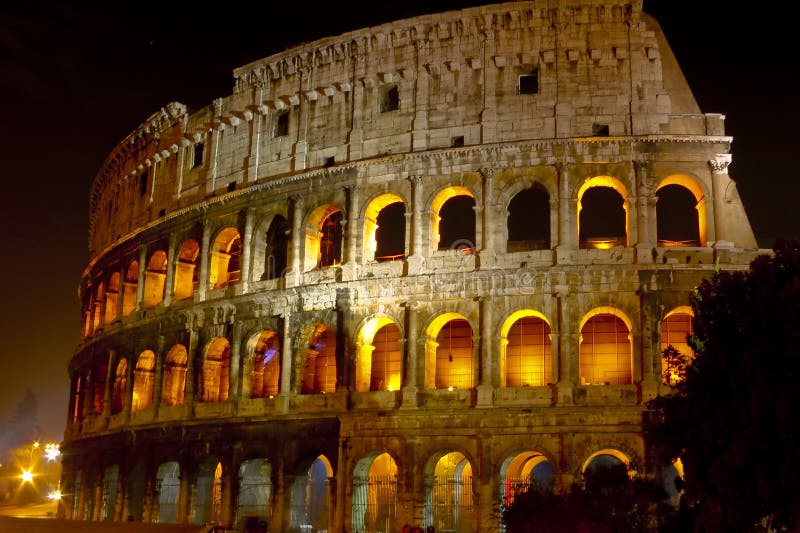 Coliseum at night stock image. Image of attraction, historical - 2340261
